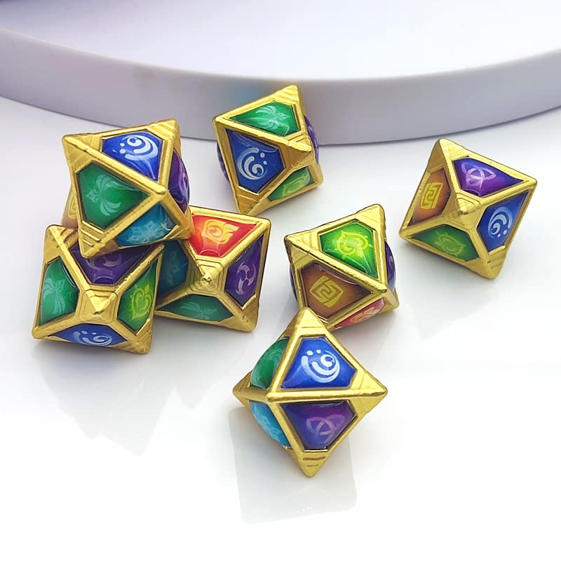 Genshin Impact Dice, Genius Invokation TCG Dice 8 pcs + 1 Necklace