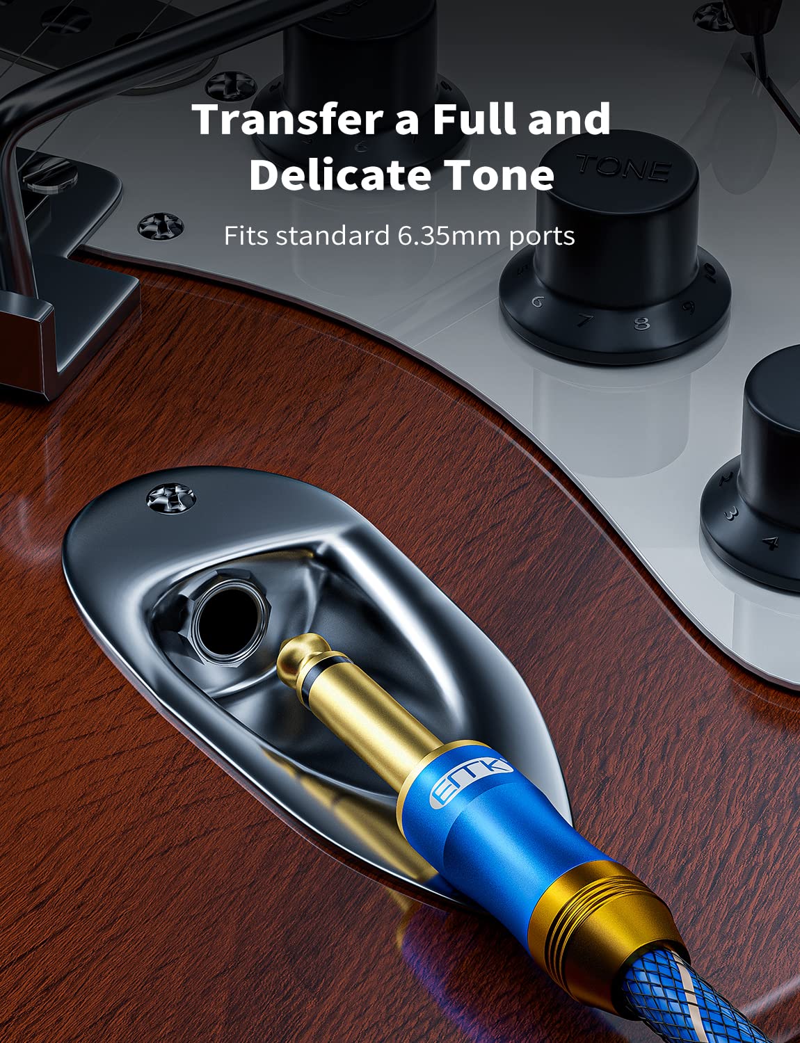 EMK® Guitar Instrument Cable, 10 Ft - Custom Series with Premium Rean-Neutrik 1/4" Straight Gold Plugs,Blue
