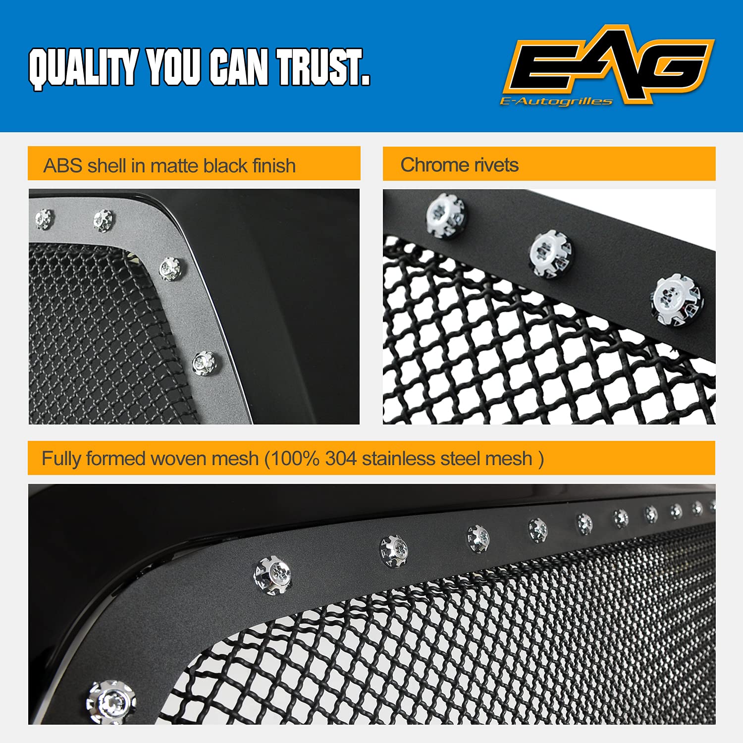 EAG Rivet Stainless Steel Wire Mesh Grille Fit for 2010-2012 Ram 2500/3500