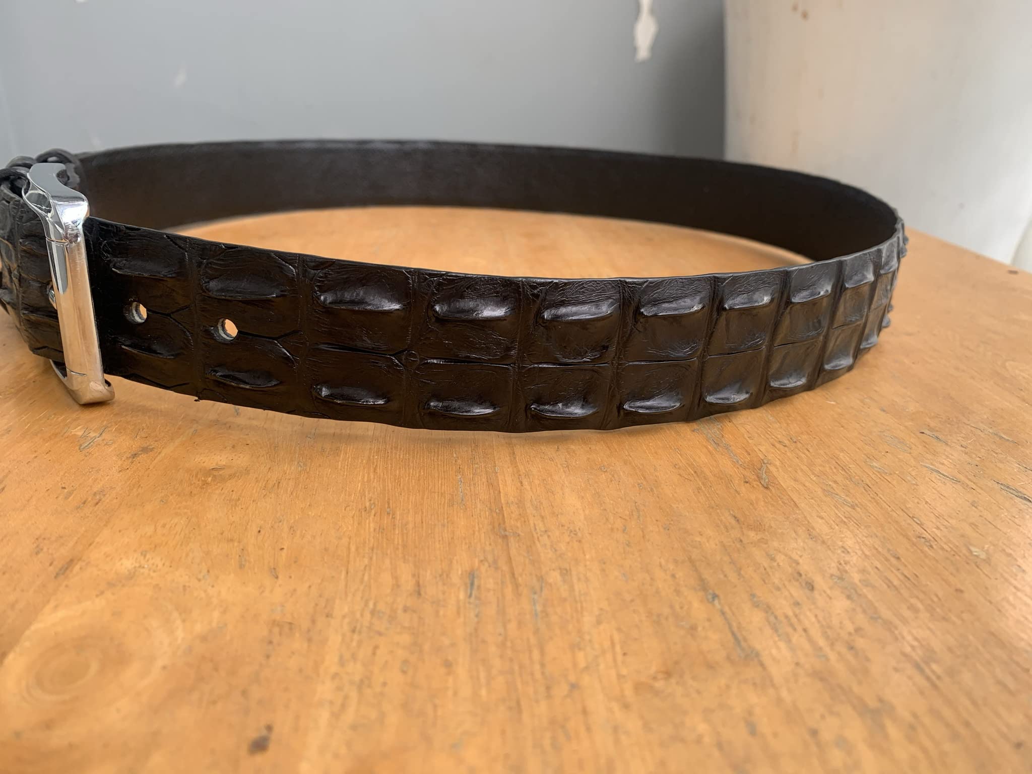 Genuine crocodile hornback back bone leather skin Belts buckle for men, real Alligator Men's belt, strap width 1.57" (Black, Waist size 38)