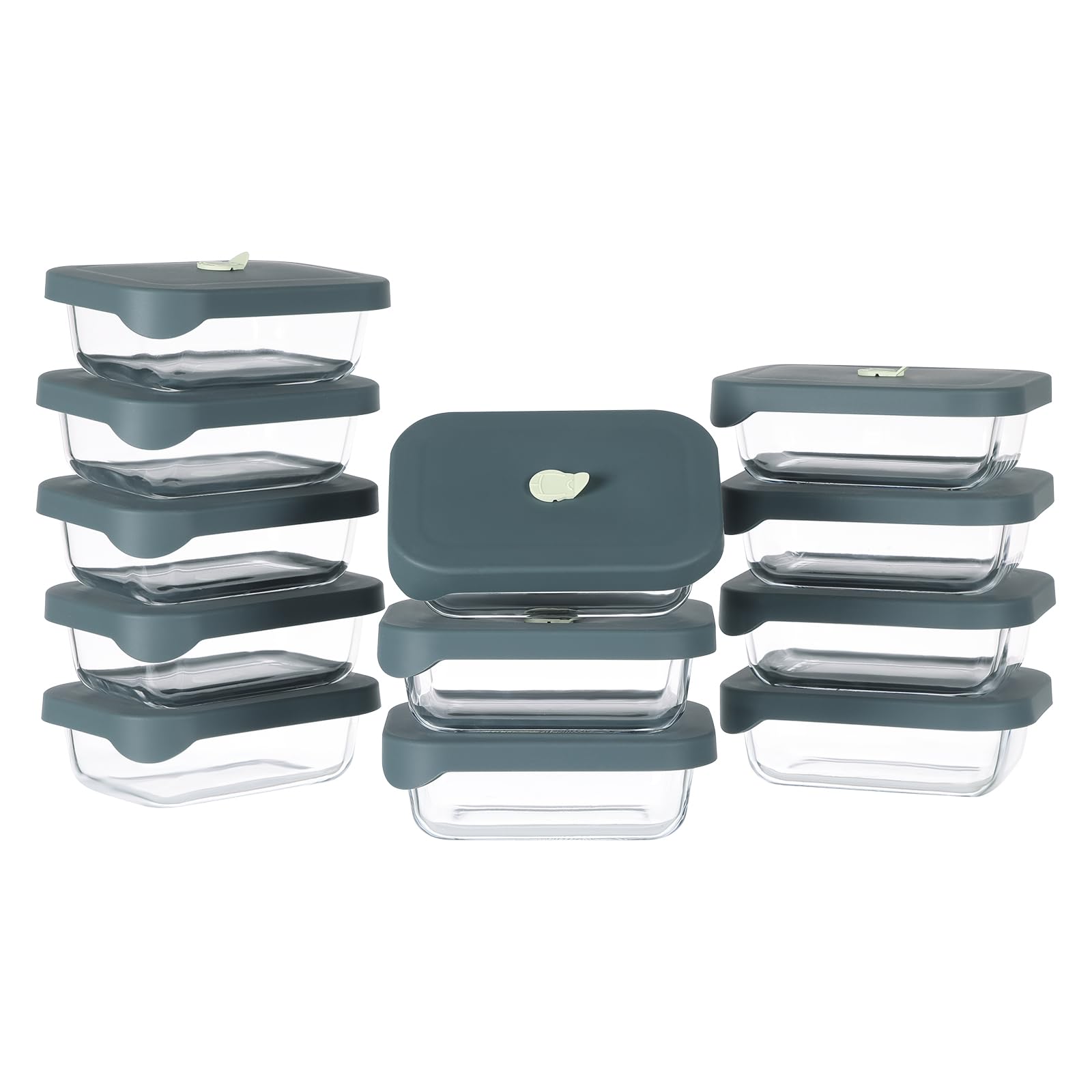 emolife Small Glass Food Storage Containers, 12-Pack Meal Prep Containers with Silicone Lids, Freezer to Microwave Safe, Grey Set