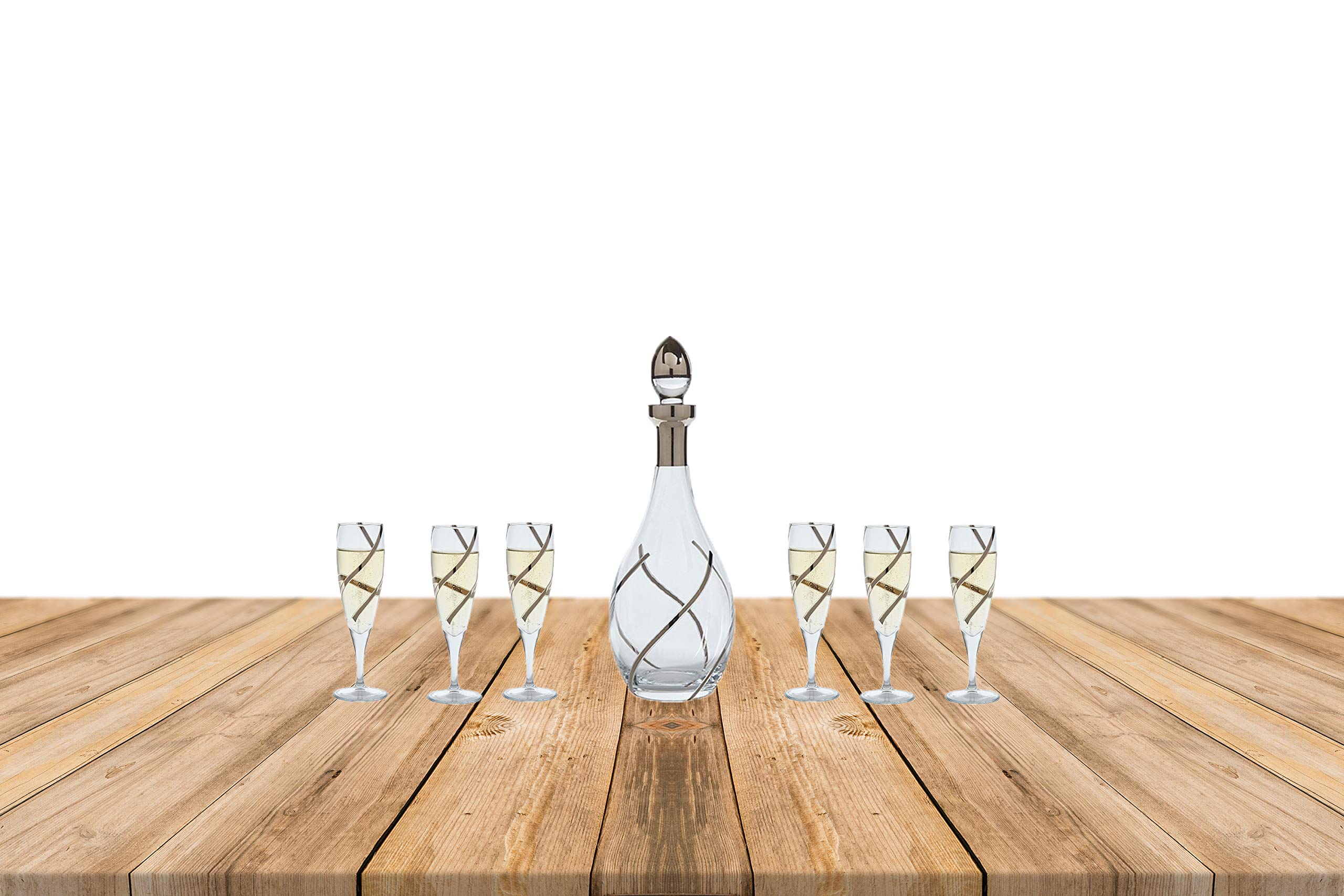 Glazze Crystal VNG-150-PL Handcrafted Wine Decanter and Stopper, Cut and Interwoven Hand-Painted 24K Platinum Detailing, 13" Tall, 42 oz Capacity