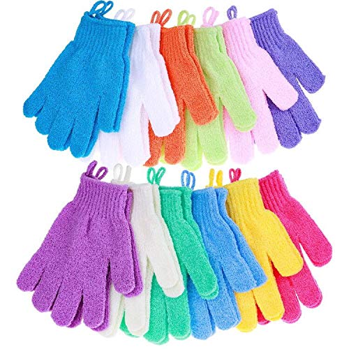 Exfoliating Gloves, Anezus 12 Pairs Scrub Gloves Exfoliating Shower Bath Scrub Gloves Bulk for Shower, Bath and Body Scrub Exfoliator (12 Colors)