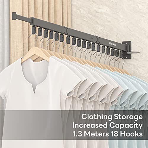 Mbillion Tri Folding Clothes Drying Rack with Extended Arm 48'' Long,Laundry Drying Rack,Wall Mounted Drying Racks for Laundry with Ring Type Hooks Heavy Duty, for Balcony,Laundry,Bathroom, Grey