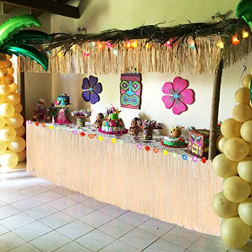 Hawaiian Luau Grass Table Skirt 9ft Luau Party Decorations Supplies for Tiki Bar Decorations, Moana Hawaiian Tropical Jungle Party Decorations Supplies