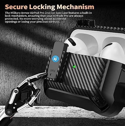 Olytop for Airpods Pro 2 Gen/Pro Case Lock with Cleaner kit&Replacement Ear Tips(S/M/L), Rugged AirPod Pro 2nd/1st Generation Protective Cover for iPod Pro 2019/2022 with Keychain, Black