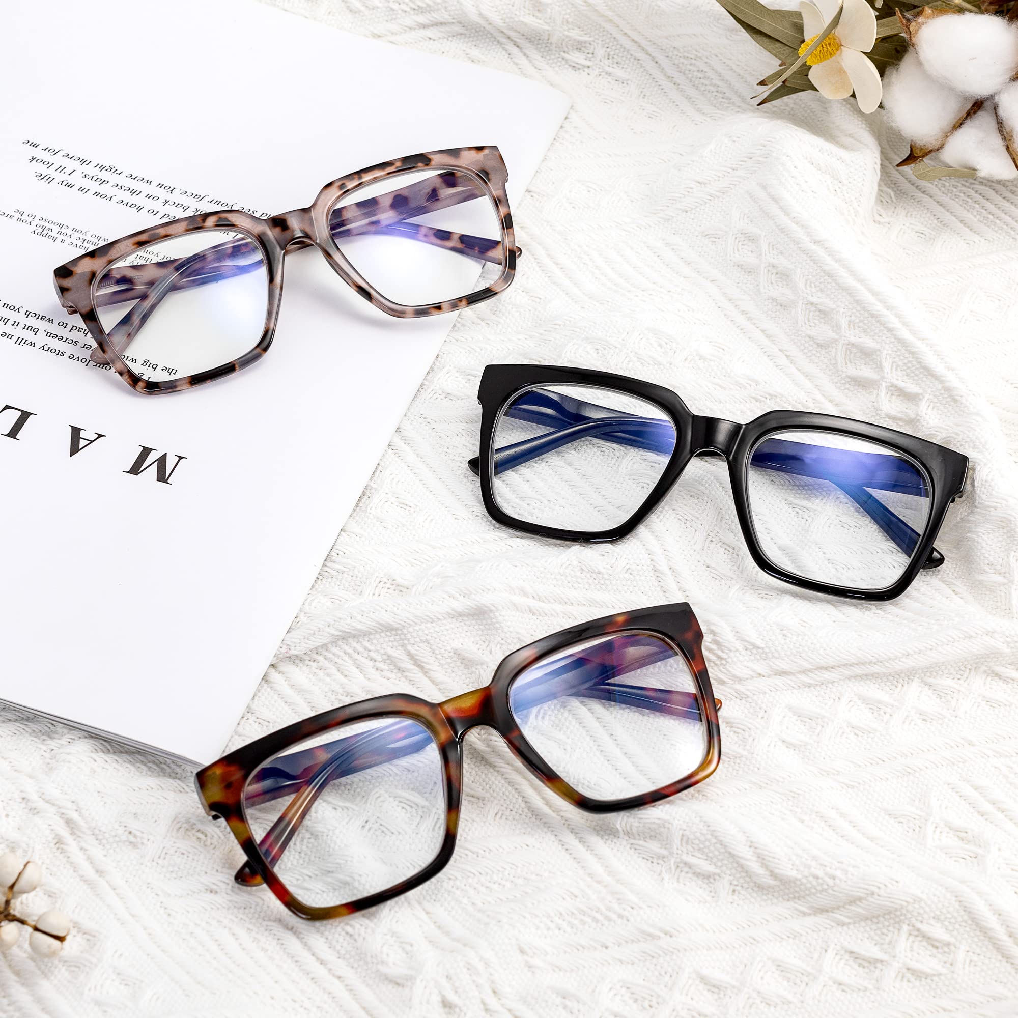 EASY READ 3 Pairs Reading Glasses for Women, Squre Computer Blue Light Blocking Anti UV Readers with Spring Hinge (Black/Tortoise/Grey, 2.50, multiplier_x)