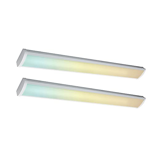 Run Bison 4FT LED Wraparound Light Fixture, 3 Color Selectable 3500K-5000K,Lumen Adjustable 3680/4600/5520LM,120-277V, 0-10V Dimmable Vapor Proof Parking Garage Light Fixture - 2 Pack