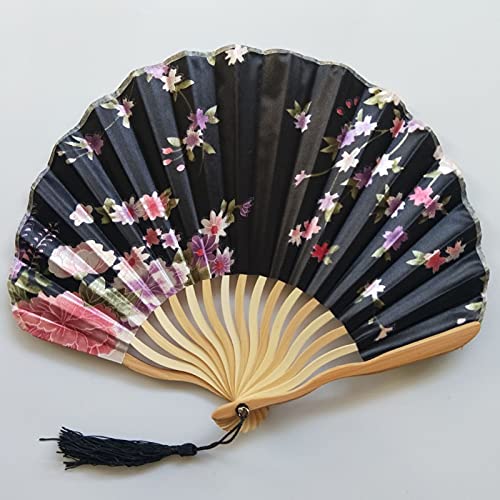 Folding Fan Pattern Chinese Style Hand Held Fans Silk Bamboo Folding Fans Handheld Wedding Hand Fan Cool Bamboo Flower (J) (J)