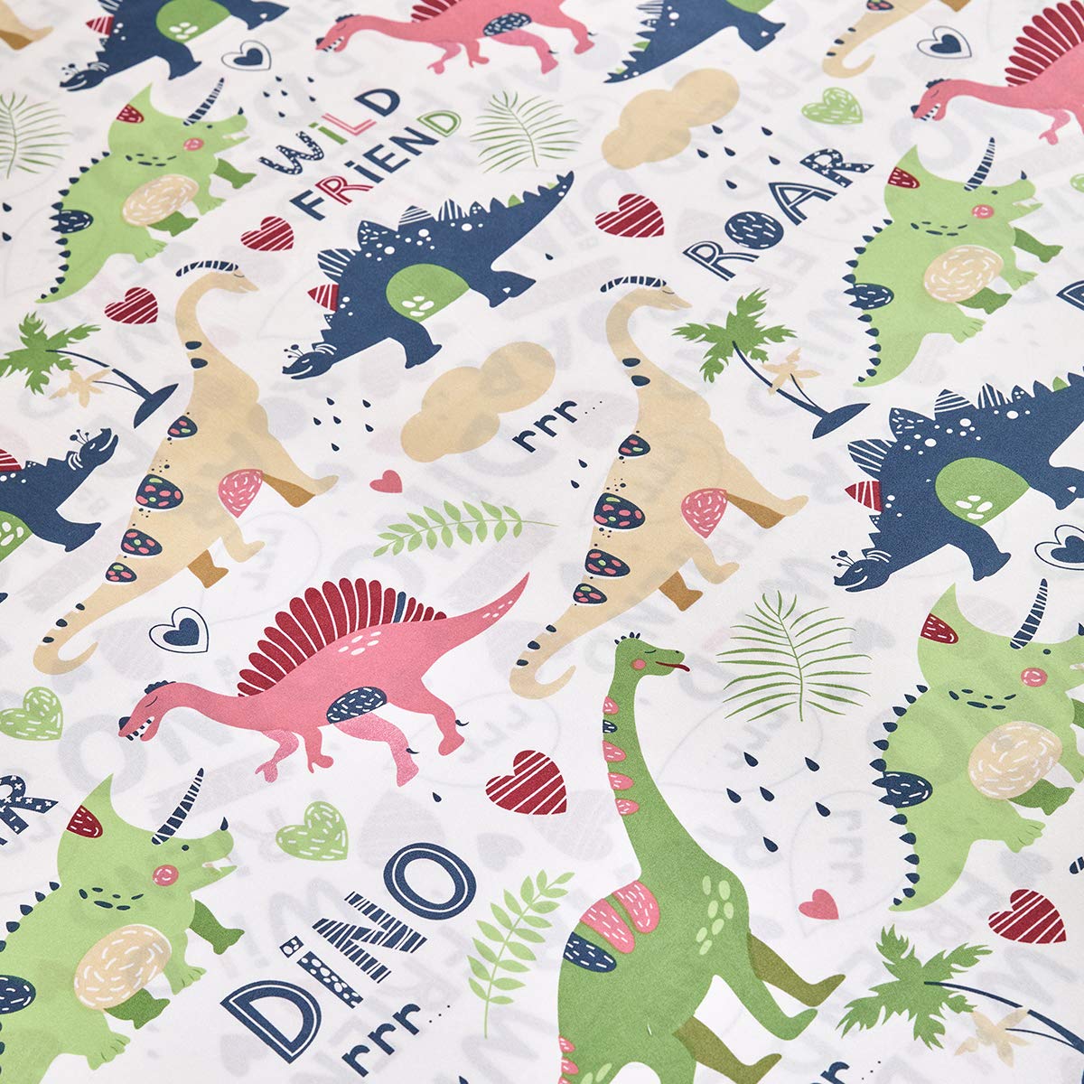 Dinosaur Full/Queen Sheet Set for Kids Boys Teens Cute 4 Pieces White Microfiber Bedding Set with Green Red Yellow Blue Dinosaur Colorful Monster Style