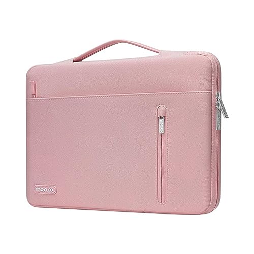 MOSISO 360 Protective Laptop Sleeve Compatible with MacBook Air/Pro, 13-13.3 inch Notebook, Compatible with MacBook Pro 14 2023-2021 A2779 M2 A2442 M1, Horizontal Bag with Belt&Right Pocket, Pink