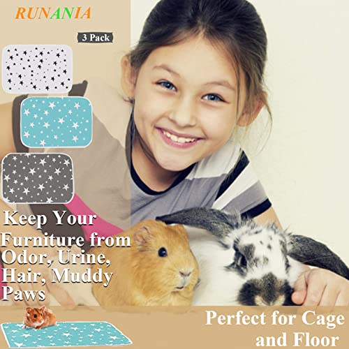 RUNANIA Guinea Pig Cage Liners, 3 Pack Washable & Reusable Guinea Pig Pee Pads for Rabbits Rats Hamsters Hedgehogs Small Animals