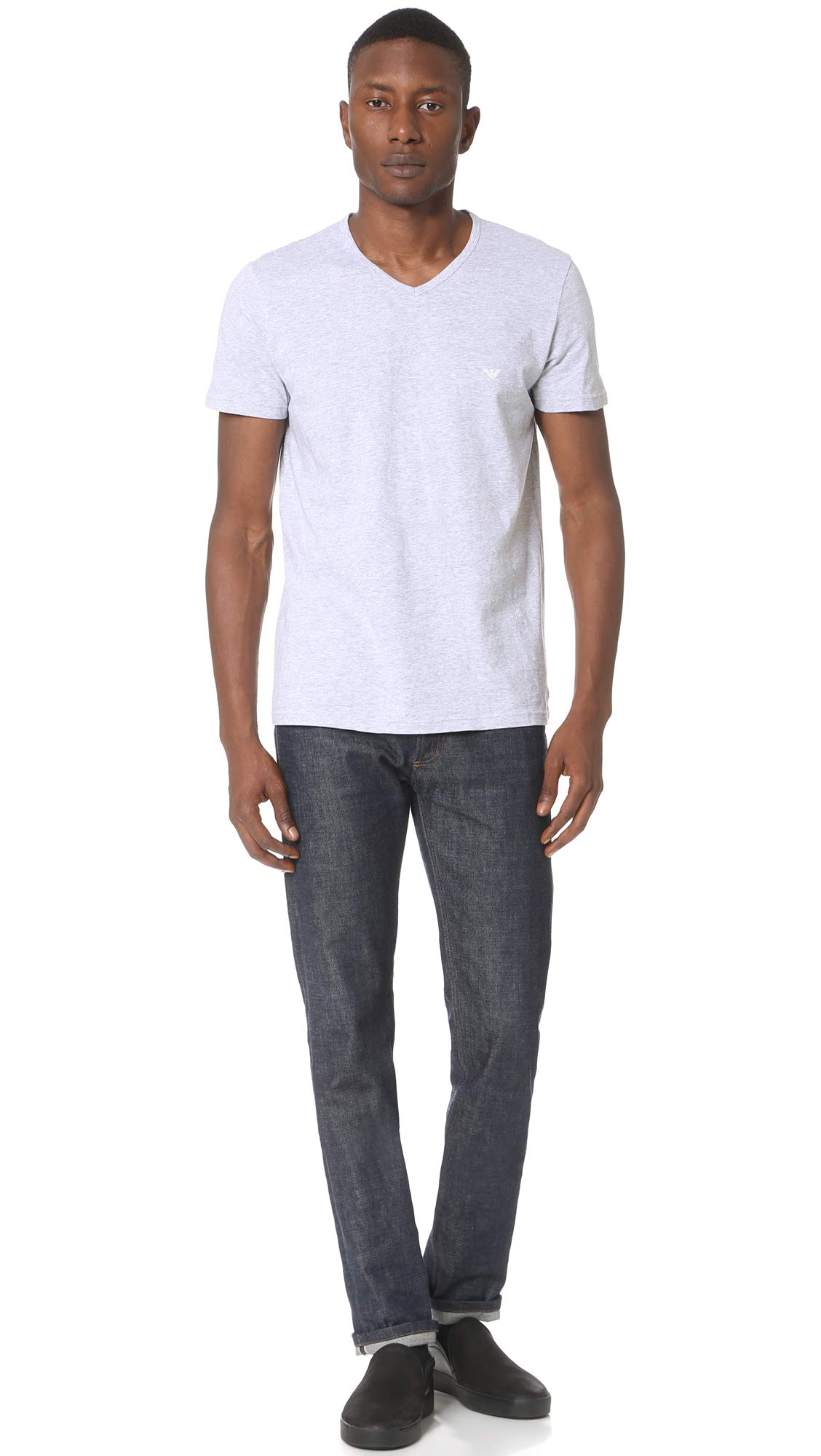 Emporio Armani Men's Cotton V-Neck T-Shirt, 3-Pack, Grey/White/Navy, Large