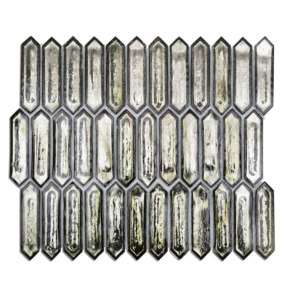 Fargin Platinum Moss Elongated Hexagon 4 in. x 8 in. Polished Glass Mosaic Tile Sample