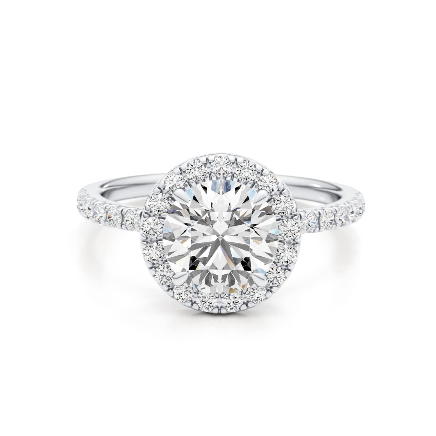 GLAM AND GEMS 1/2 Carat Lab Grown Diamond and 2 Carat Moissanite Engagement Ring for Women in 14k White Gold (D-E, VS, cttw) Wedding Ring
