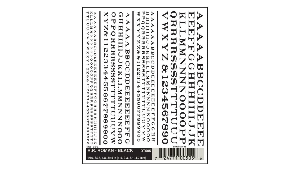 Woodland Scenics R.R. Roman Black Dry Transfer Decals