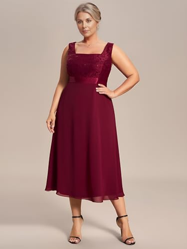 Ever-Pretty Plus Women's Curve Square Neck Lace Cardigan Chiffon Knee Length Plus Size Evening Dress Burgundy US22