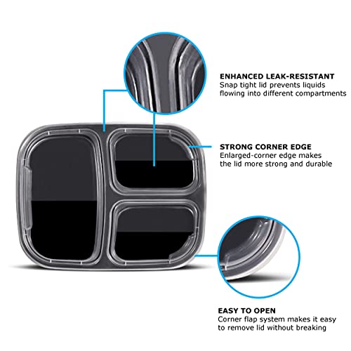 Freshware Meal Prep Containers [25 Pack] 3 Compartment with Lids, Food Storage Containers, Bento Box, Stackable, Microwave/Dishwasher Safe (32 oz)