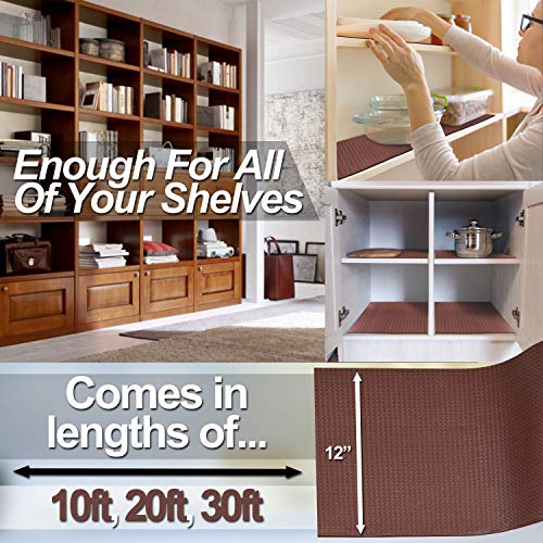Shelf Liner Non Slip, Waterproof Thick Drawer Liners, Durable Grip Non-Adhesive Kitchen Cabinet Liner, Washable Fridge Liner Mat Cover for Pantry Shelves Storage Refrigerator Organizer (20 FT, Brown)