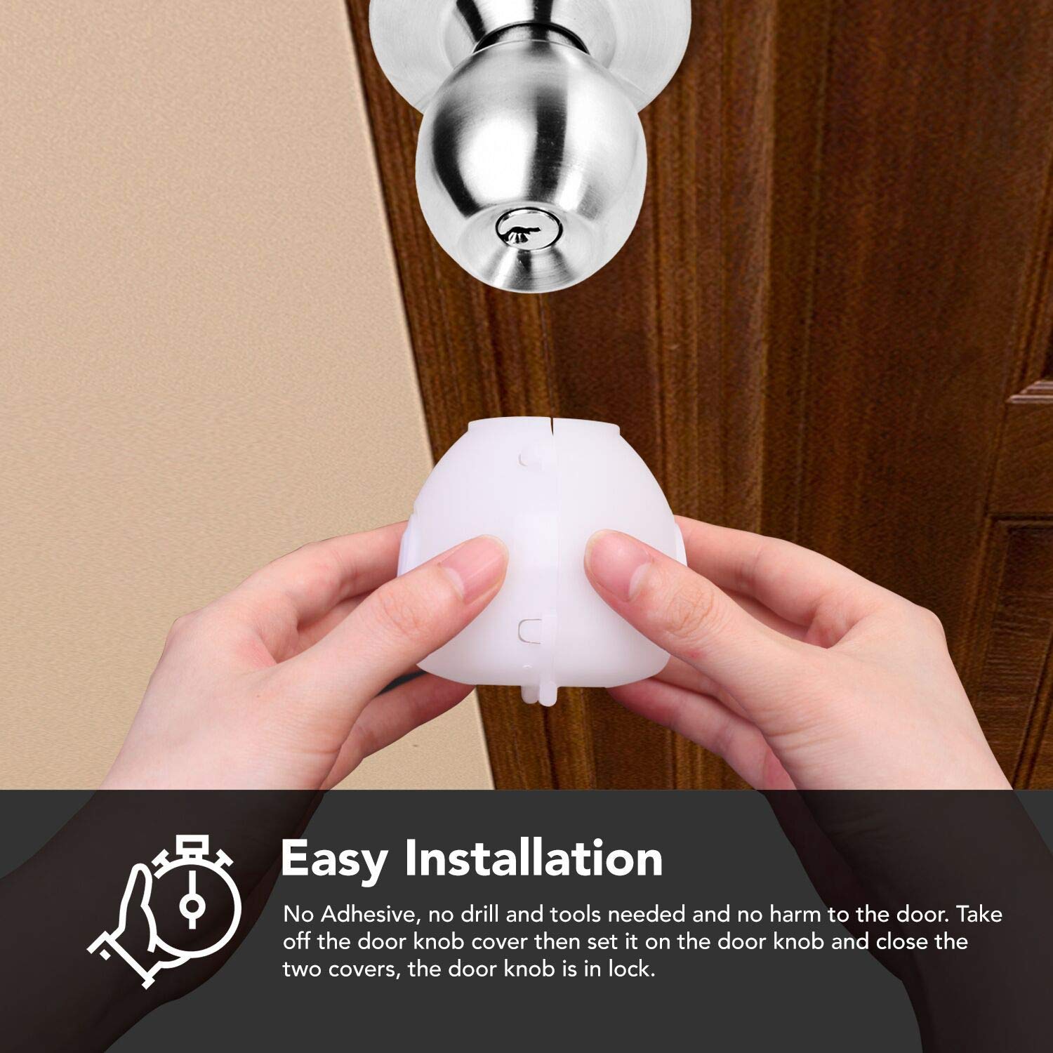 EUDEMON 4 Door Knob Cover & 2 Pack Door Lever Lock Bundle