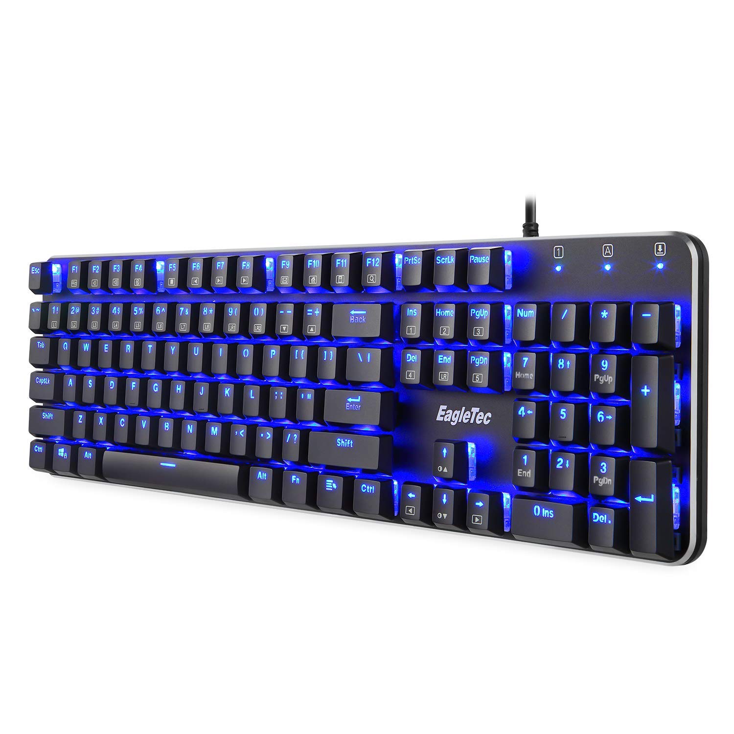 EagleTec KG050-BR LED BLUE Backlit Mechanical Gaming Keyboard Low Profile Mechanical Gamers Keyboard 104 Key Metal Mechanical Computer USB Gaming Keyboard for PC (BLACK)