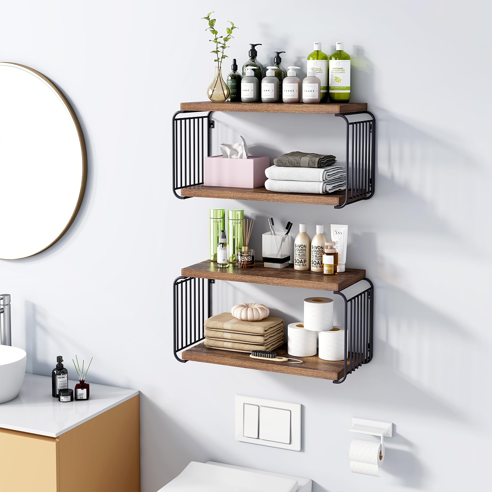 MXCSE Floating Nightstand Shelves β Modern Night Stand for Bedroom, Floating Nightstand, Durable Floating Shelf for Books, Nightstand Bedside Table, Mid Century Wall Shelves Nightstand (2, Brown)