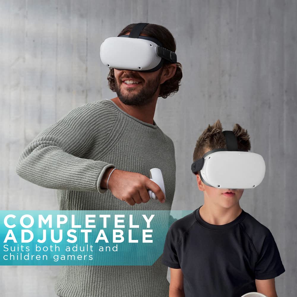 Group Vertical VR Head Strap - Adjustable Straps Compatible with Oculus Quest 2-2-Point System With Dial Knob, Comfortable & Soft Padded Head Rest - Gaming Accessories For Kids & Adults - Black