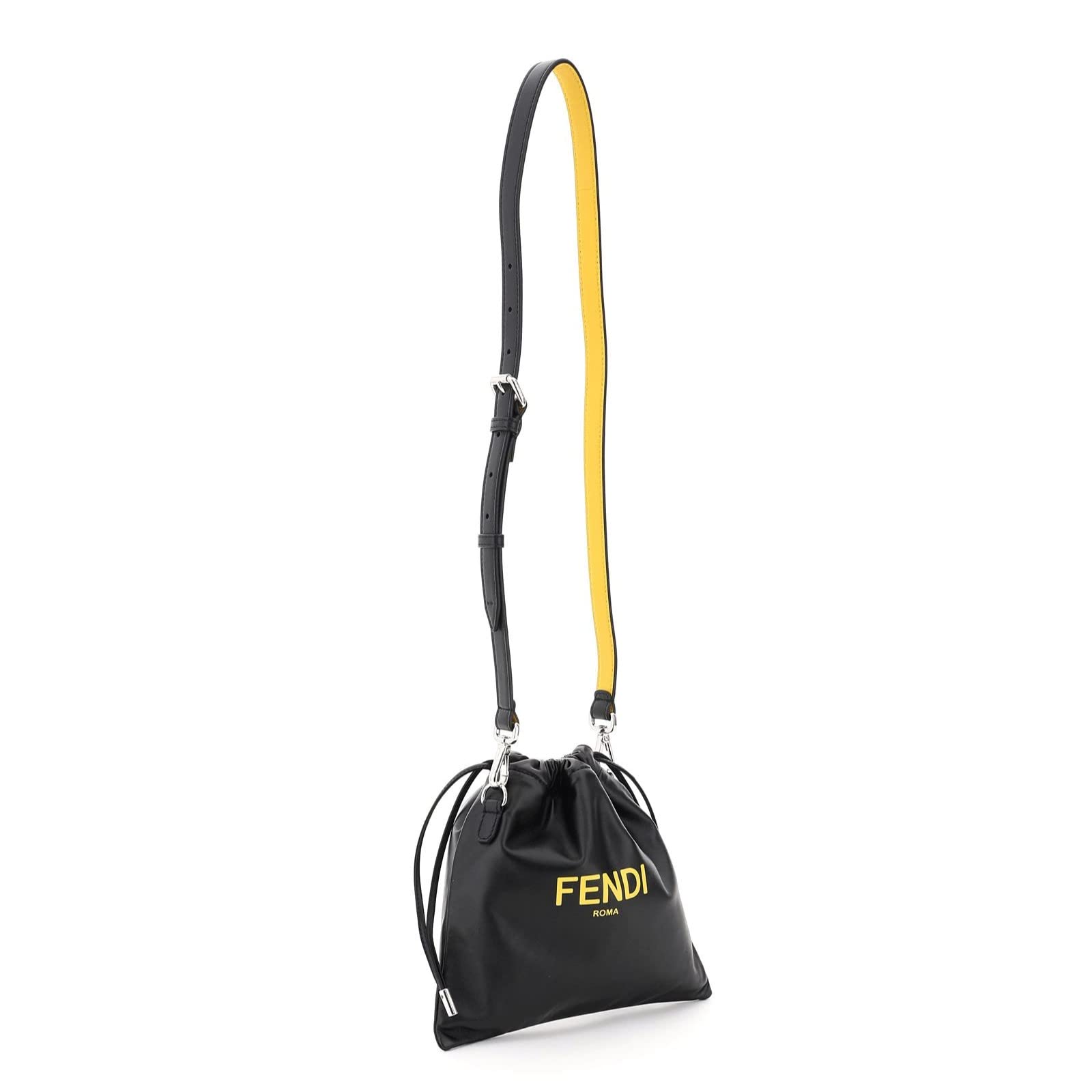 Fendi Roma Black Leather Drawstring Mini Crossbody Bag 7AV510
