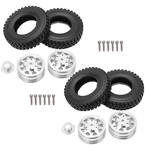 Drfeify RC Car Rear Rubber Loader Wheels,Durable Metal Alloy Rear Wheel Hub Rims Hub Upgrade Spare Parts Accessory Model car Accessories for 1/14 RC Trailer (Silver)