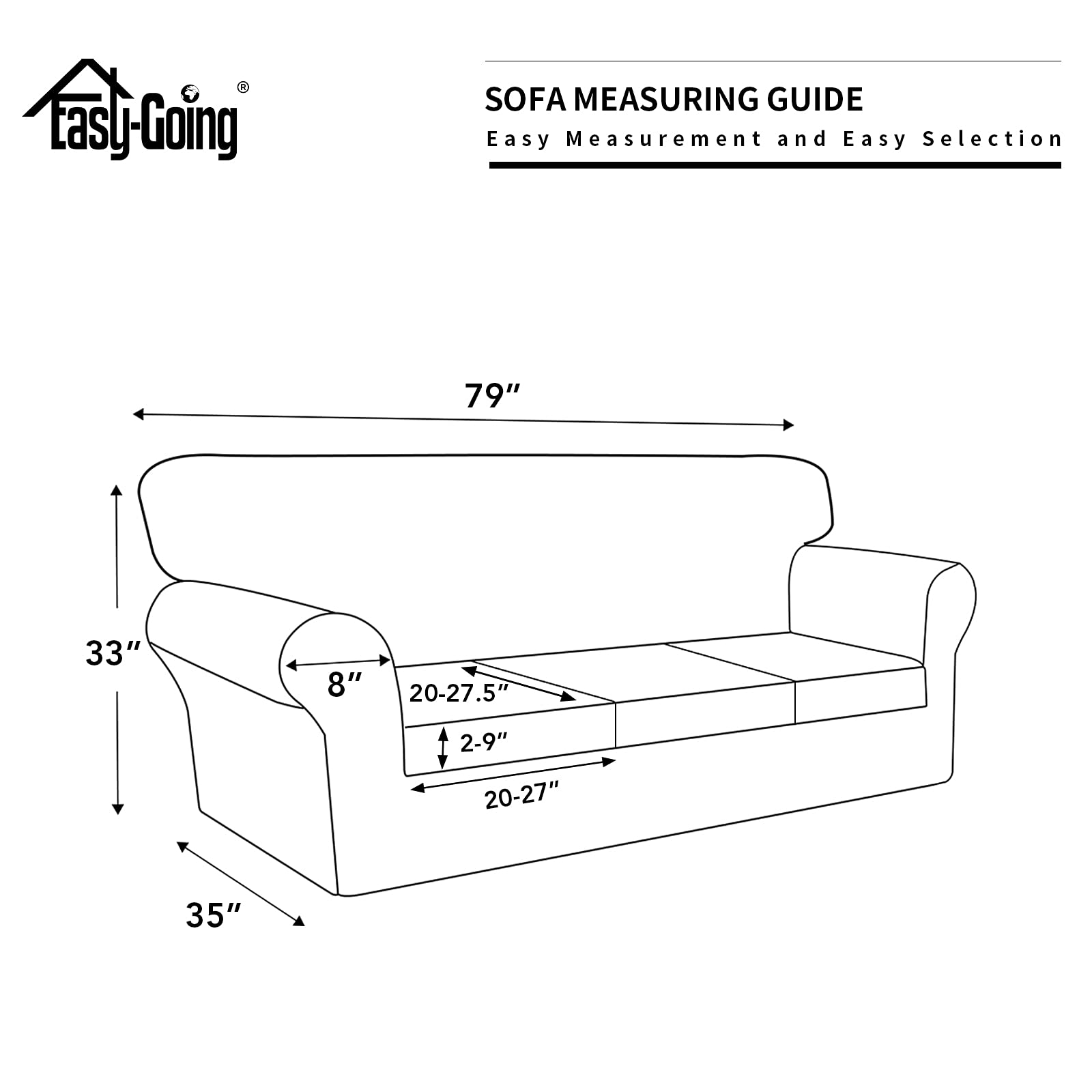 Easy-Going 100% Dual Waterproof Stretch Soft Couch Cover for Dogs, Sofa Slipcover for 3 Separate Cushion Couch Leakproof Furniture Protector for Kids, Pets Black