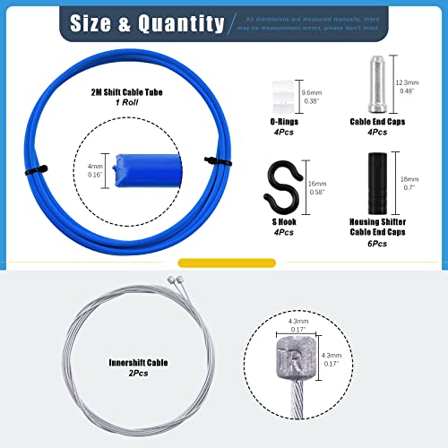 Glarks 5Pack Blue Bicycle Shifter Cable Housing Kit with Aluminum End Caps S Hook Crimps for Mountain Road MTB Bike Replacement