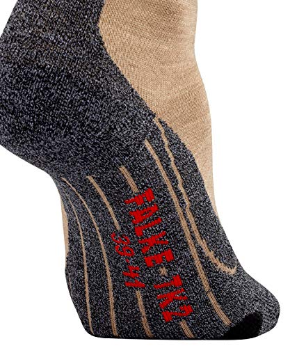 FALKE Men's TK2 Explore Hiking Socks, Mid Calf, Medium Padding, Athletic Sock, Breathable Quick Dry, Merino Wool, Beige (Nature Melange 4100), 6.5-8.5, 1 Pair
