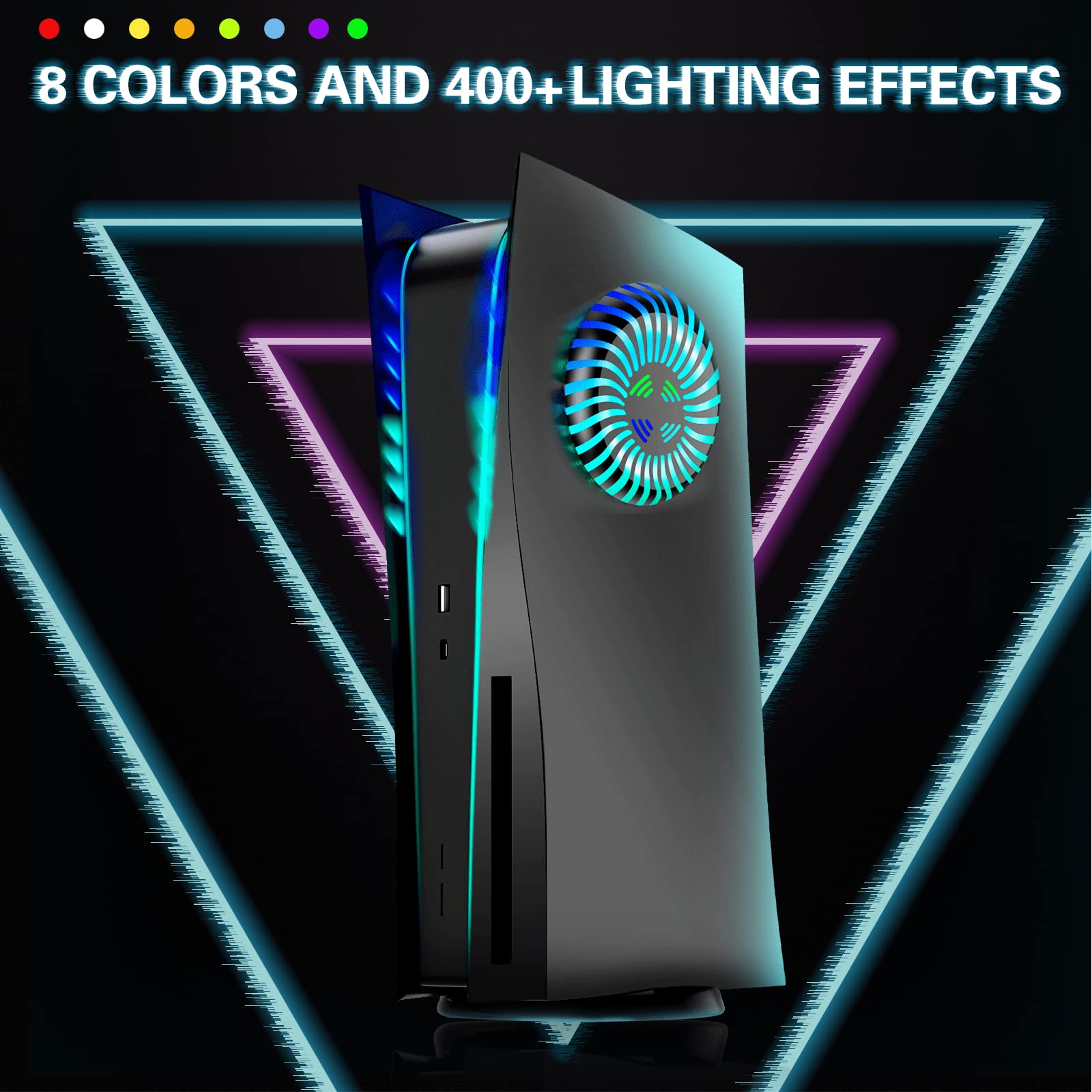 Face Plates for PS5 Console with RGB LED Light Strip, Replacement Shell Cove for PS5 Disk with Fan Vents, 3 Control Modes, 8 Colors, 400+ Lights Effects, Music Sync, ABS Hard Shockproof Anti-Scratch