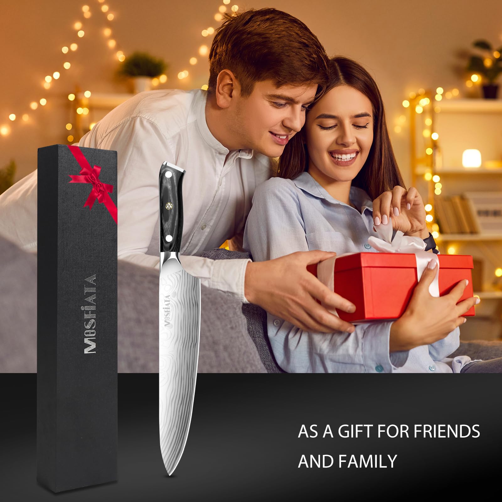 MOSFiATA 10" Super Sharp Professional Chef's Knife,German High Carbon Stainless Steel EN1.4116 with Micarta Handle and Gift Box