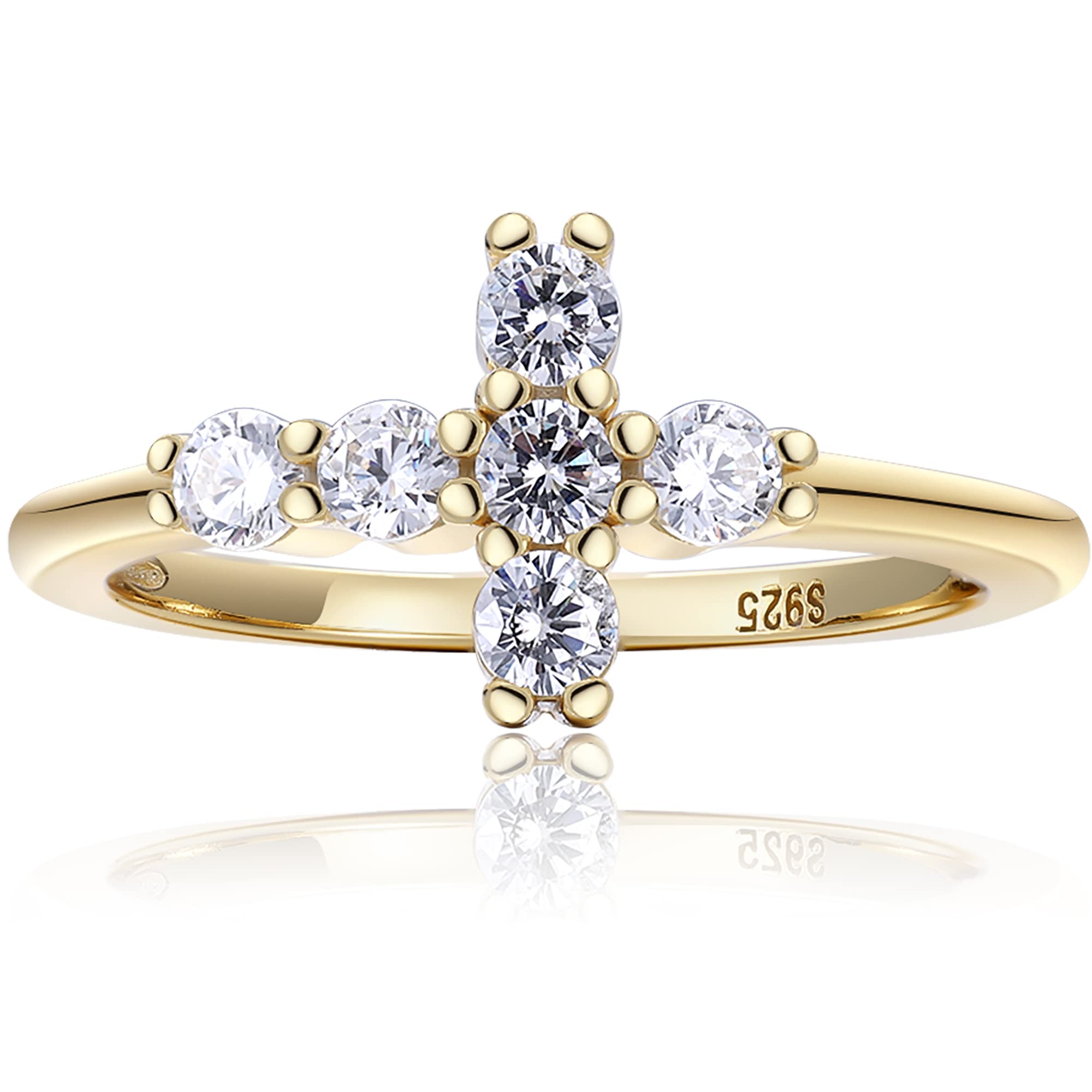 Forever Fervent Sideways Cross Pave Ring | 18K Gold | Petite CZ Christian Band | Religious Polished Finish Set | Size 7