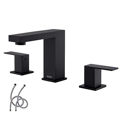 KENES Black Widespread Bathroom Faucet Matte Black 3 Hole Bathroom Sink Faucet 8-Inch, 2 Handle Bathroom Faucet Vanity Faucet with Lead-Free Supply Hose, KE-9050-2