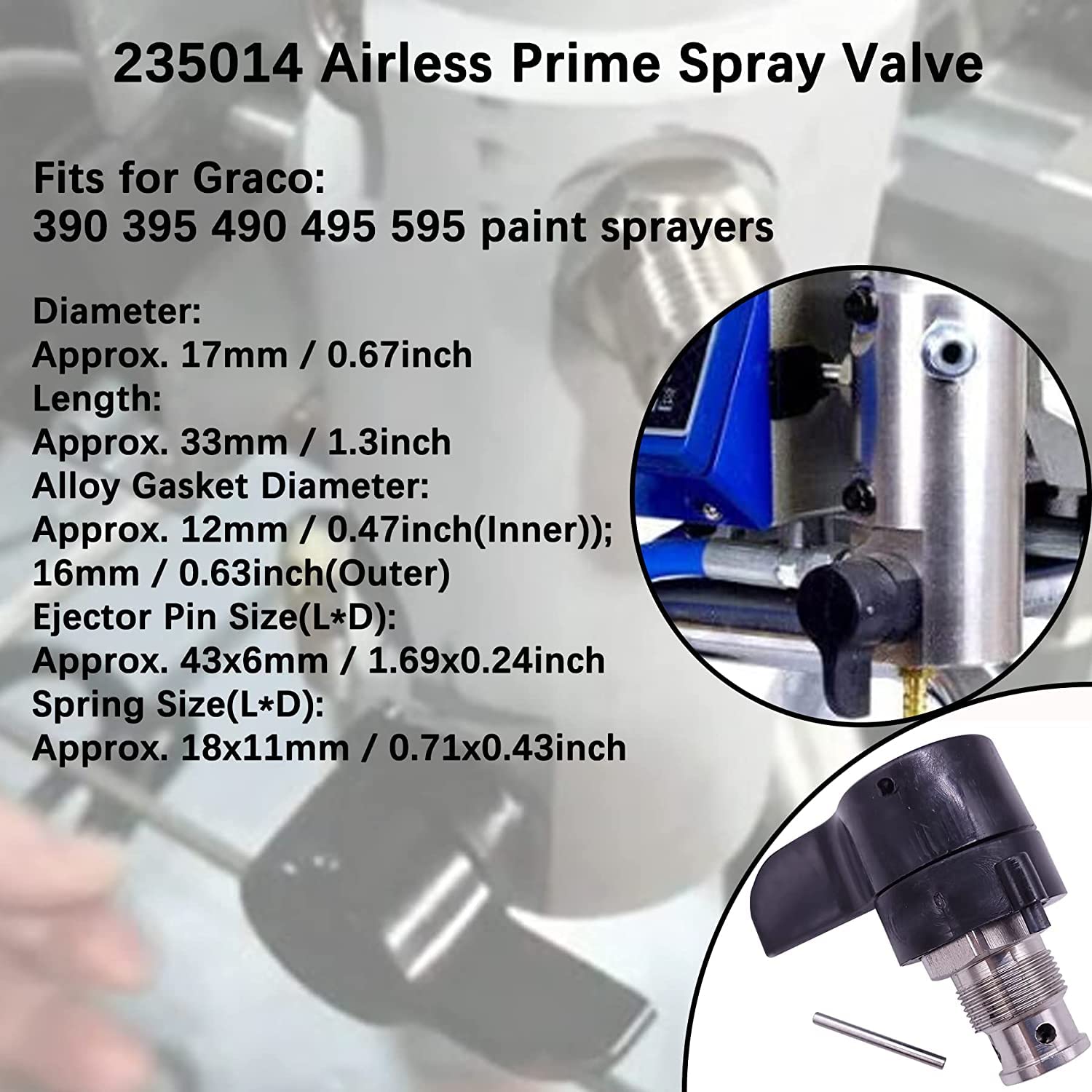 Powswopx 235014 Airless Prime Spray Valve Drain Valve Replacement for Graco 390 395 490 495 595 Aftermarketr Airless Paint Sprayer