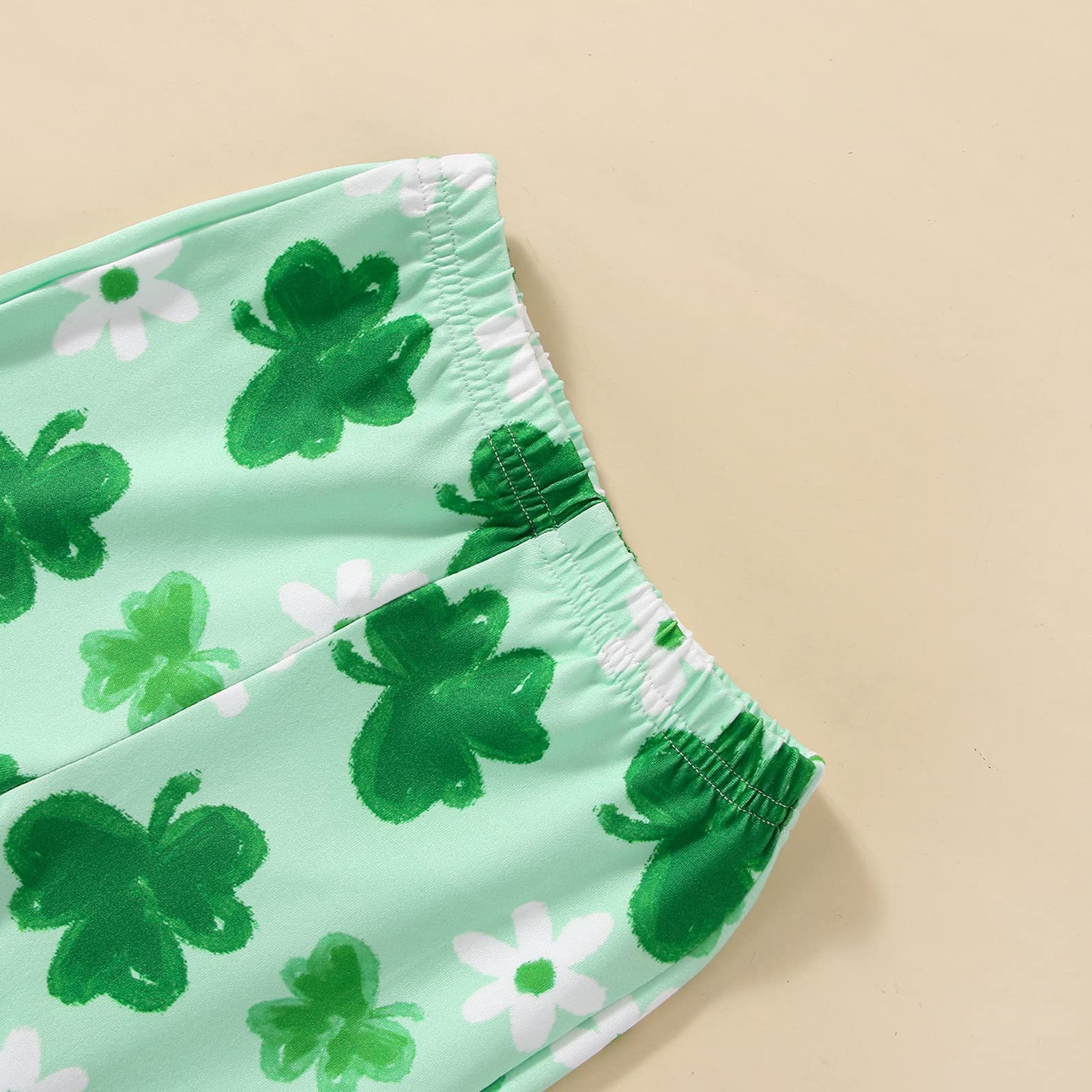 My First St. Patrick's Day Baby Girl Outfit Green Long Sleeve Romper Four Leaf Clover Flared Pants Headband Set (Green, 0-3 Months)