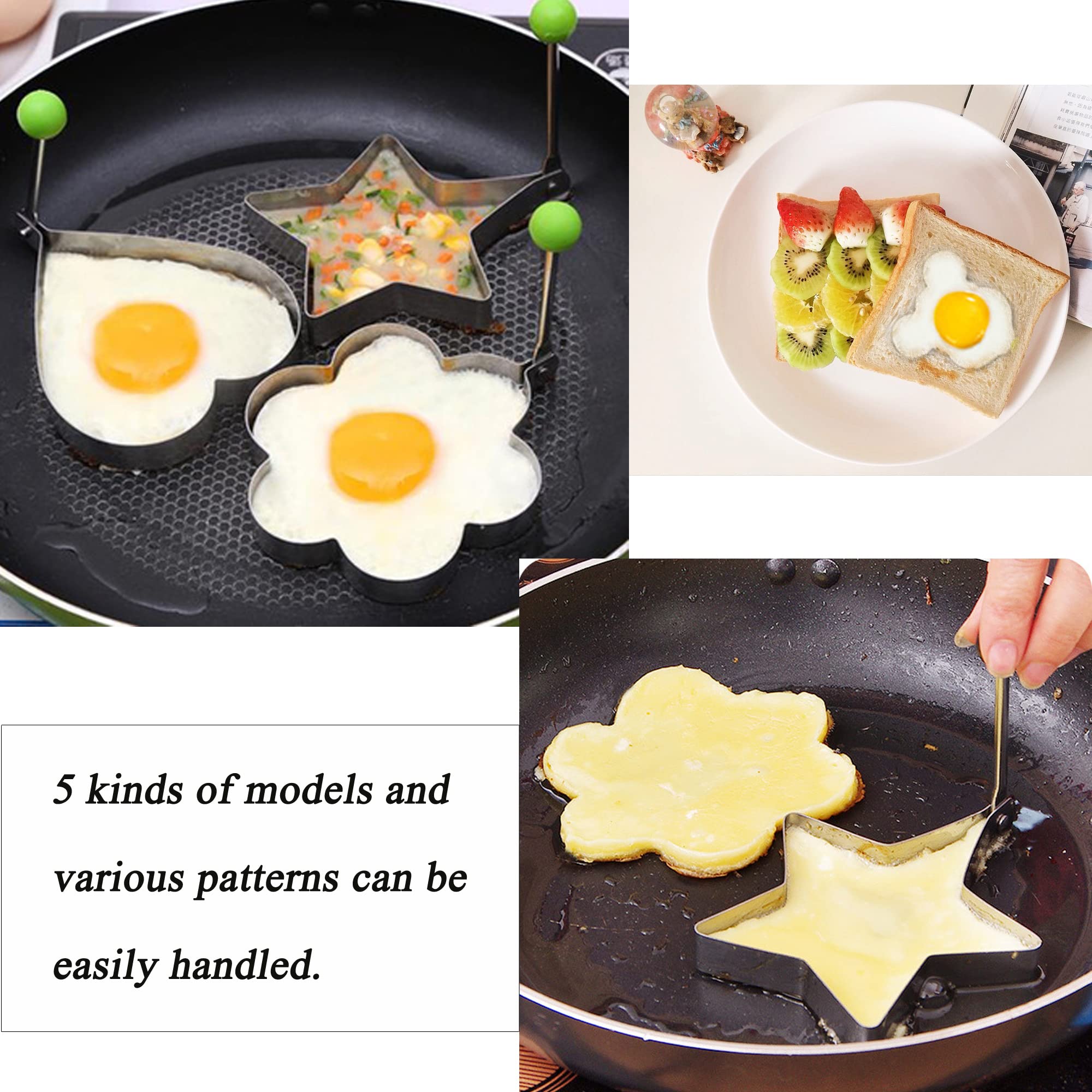 Fried egg model for Cooking, Egg Ring Molds, 5Pcs Fried Egg Stainless Steel Mold Ring for Kitchen breakfast