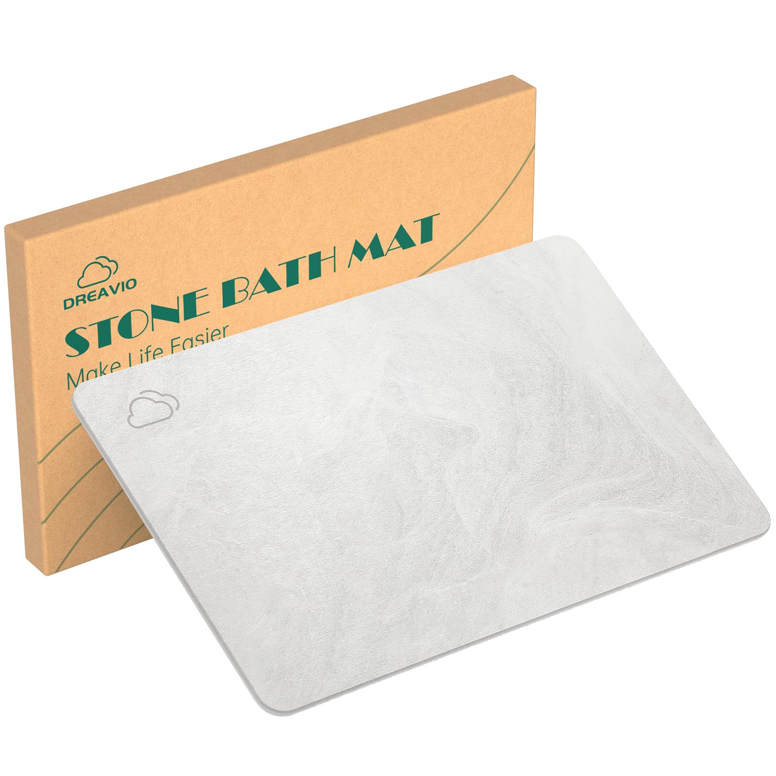 DREAVIO Stone Bath Mat - Quick Dry Diatomaceous Earth Bath Mat, Super Absorbent Diatomite Stone Bath Mats for Bathroom Floor, Kitchen Counter, Tub, Stone Shower Mat (23.5"x15",Marble White)