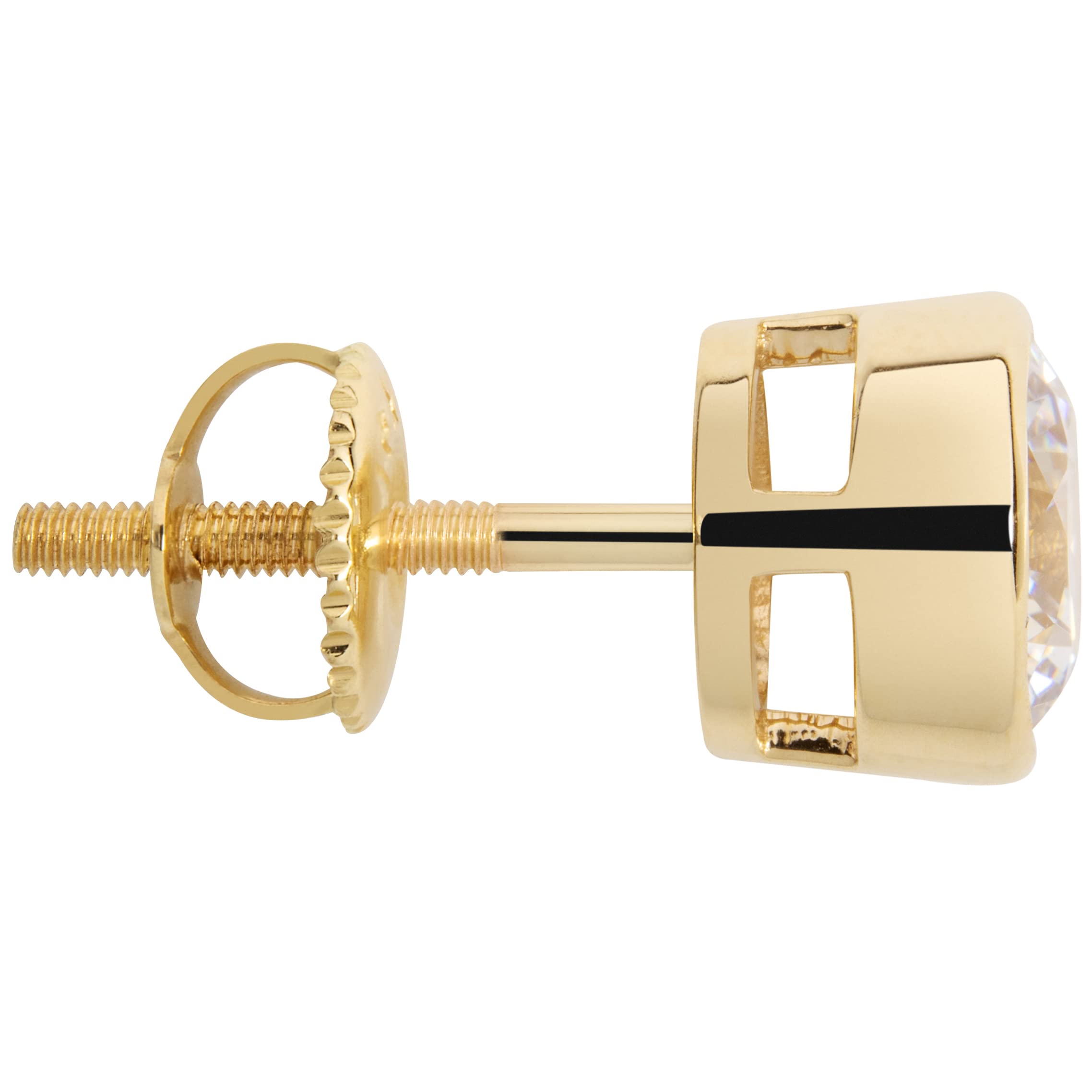 Everyday Elegance 14K Solid Yellow Gold Round Cut Cubic Zirconia Stud Earrings 2.0 CTW Bezel Set Screw Back Posts With Gift Box