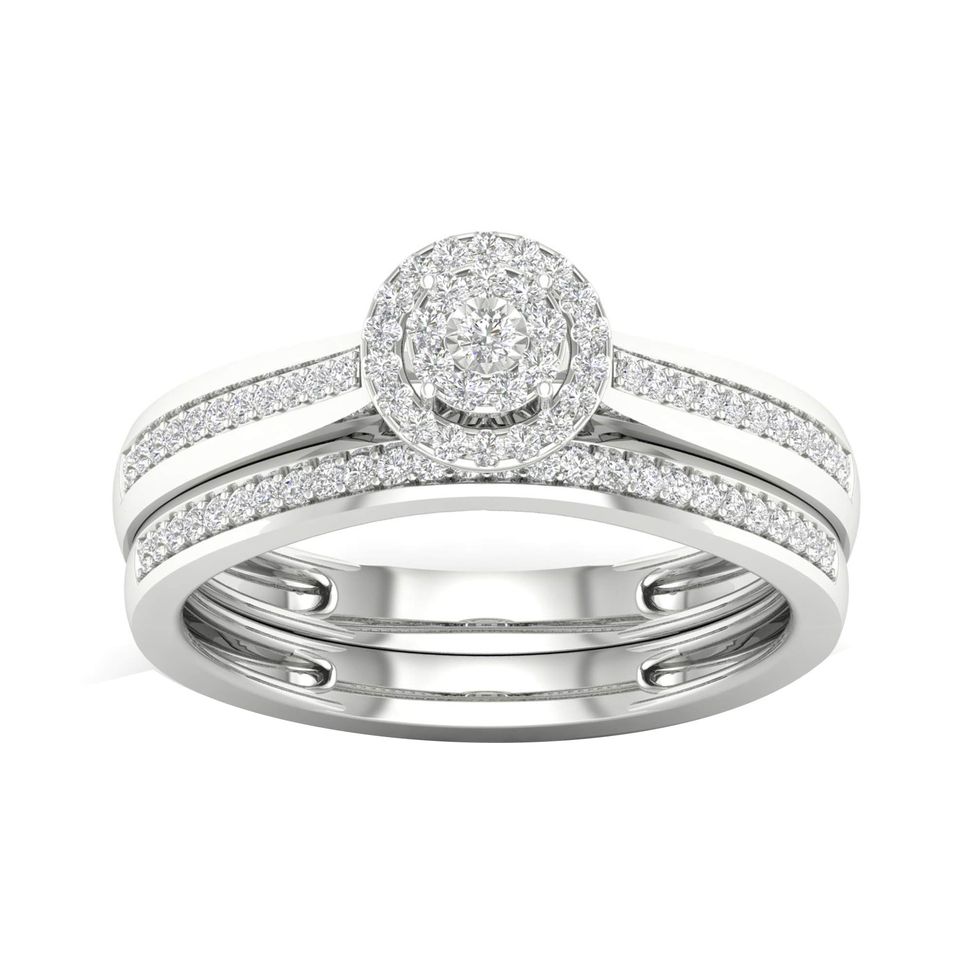 DZON Sterling Silver 1/5ct TDW Diamond Halo Bridal Set