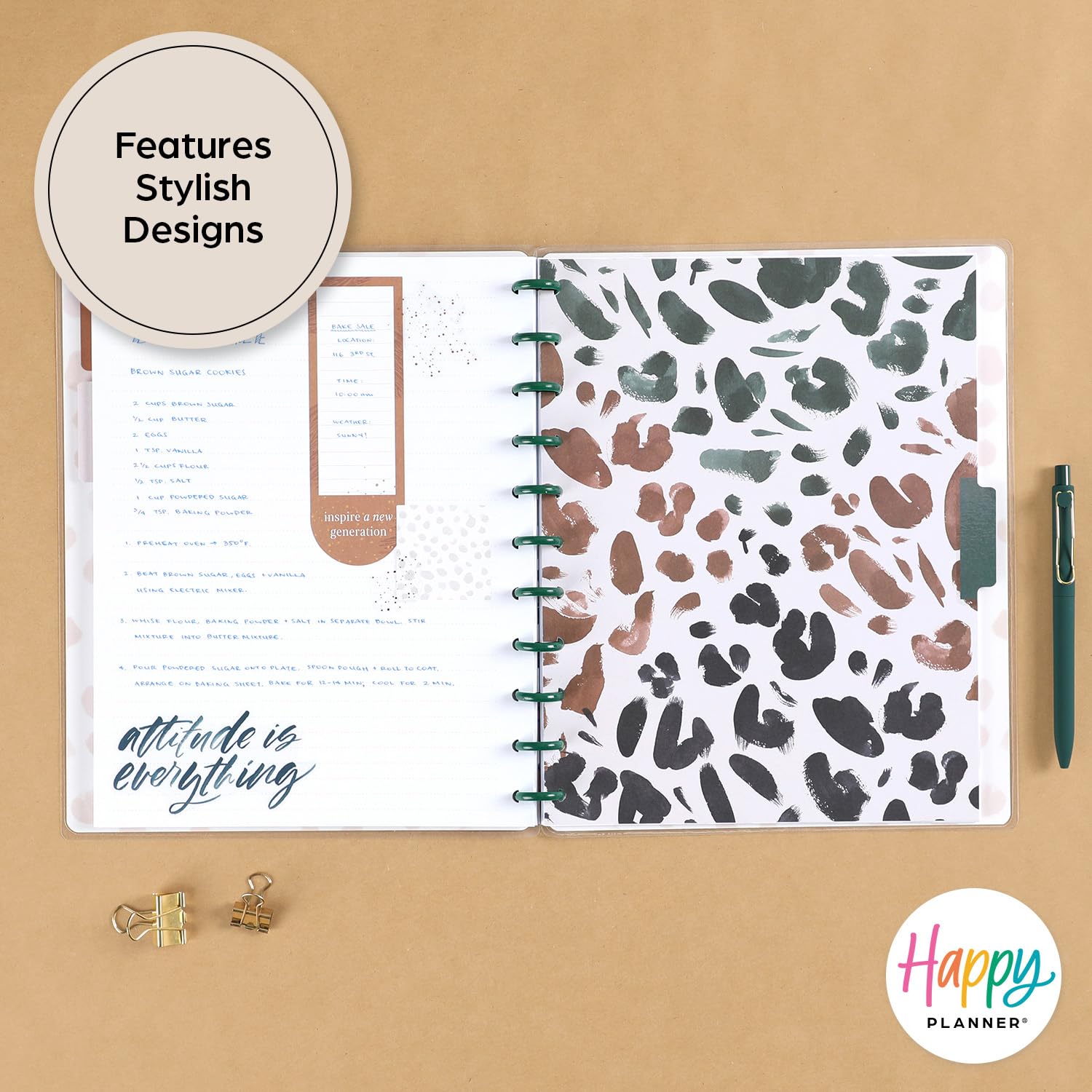 Happy Planner Daily Notebook for School, Office or Journaling - 60 Sheets Dotted Paper with 3 Dividers - Notebook for Student or Teacher - Gone Wild Theme - Large Notebook 8.5" x 11