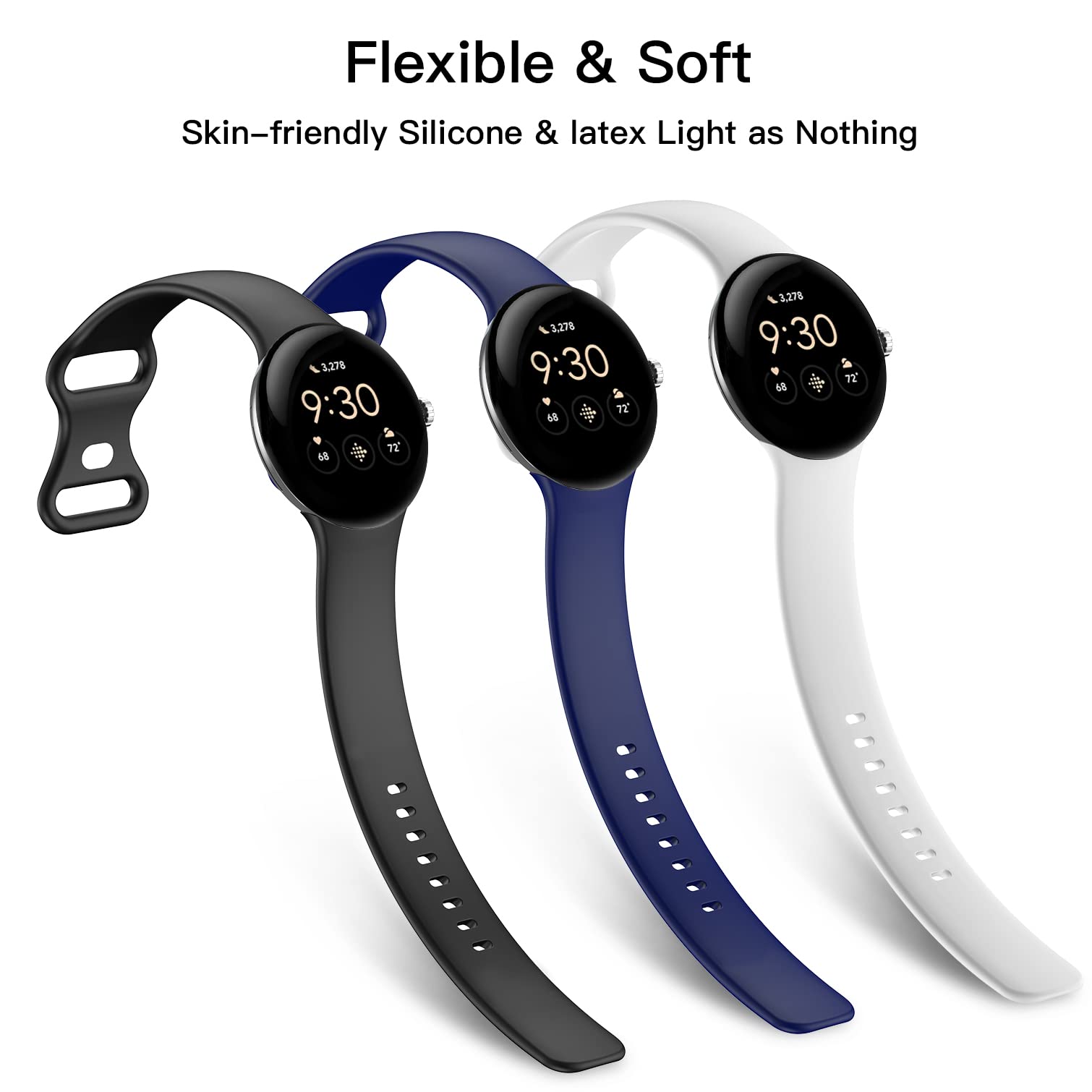 Farluya 5 Pack Bands Compatible with Google Pixel/Google Pixel 2 Watch for Women Men, Soft Silicone Durable Strap Replacement Wristband for Google Pixel Google Pixel 2 Smartwatch Accessories