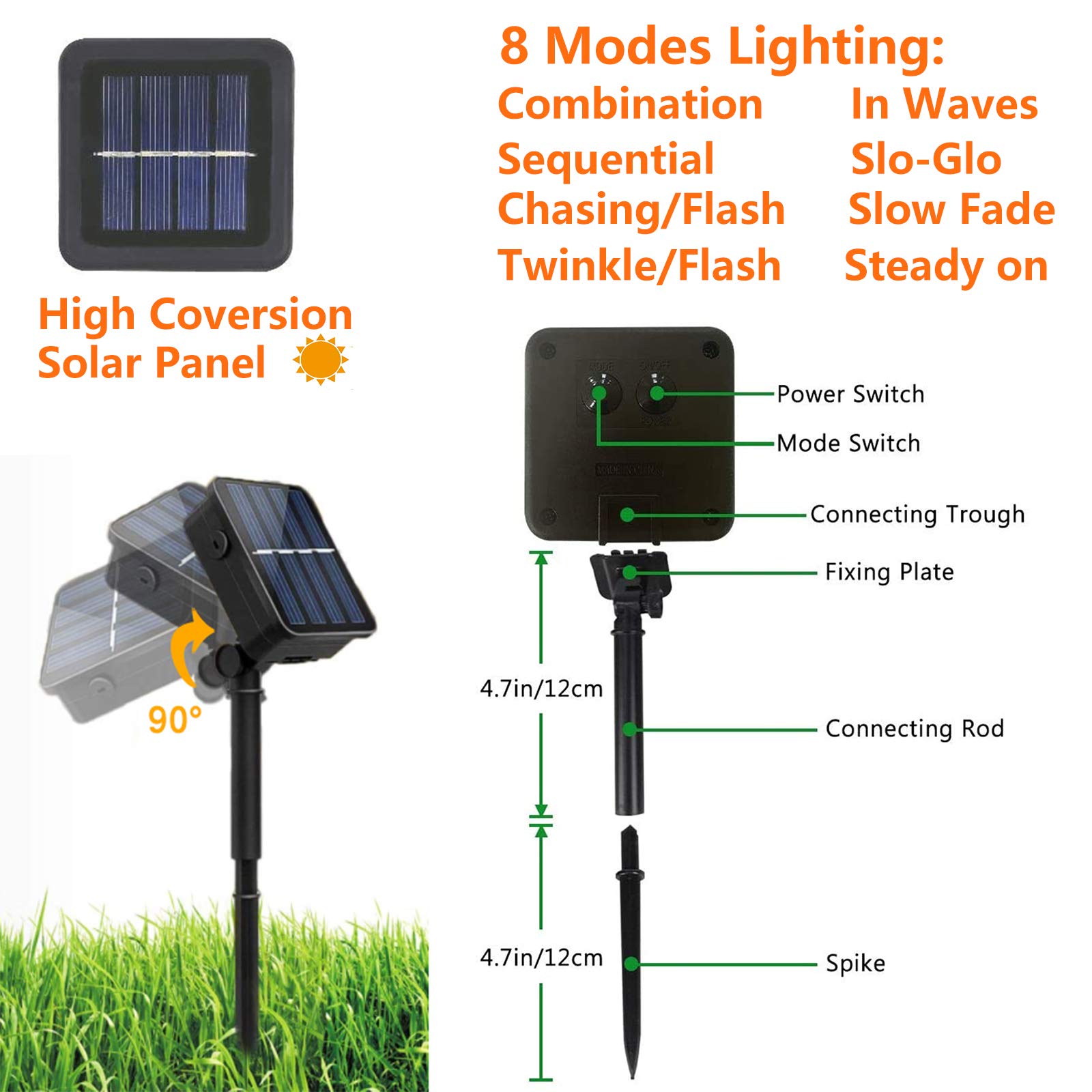 EXF 2-Pack Total 100 Crystal Globe Solar String Lights Outdoor Durable & Bright Solar Powered Patio Lights Waterproof 8 Modes Solar LED Decorative Lights for Garden Gazebo Tree (Warm White)