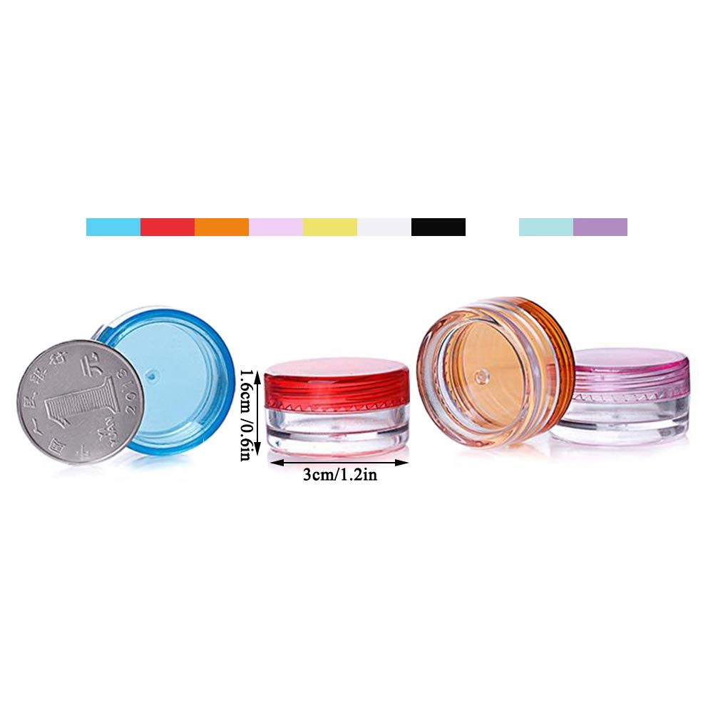 FULANDL 100Pcs 5G Sample Container, Empty Round Cosmetic Containers with Lid Plastic Container Pot Jars for Creams Nail Polish Lip Balm Lip Gloss Make-up Storage (10Color) (5G-100PCS)