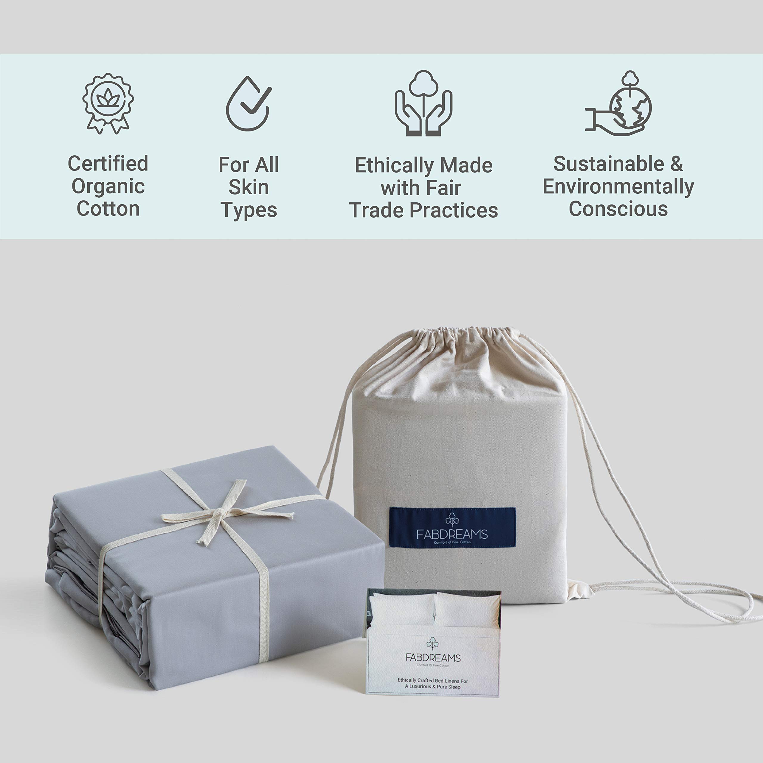 Fabdreams 100% Organic Cotton California King Size Sheet Set | 400 Thread Count Sheet Set | GOTS Certified | Long Staple Cotton | Upto 17" Elasticised Deep Pockets | Soft Silky Shiny | White