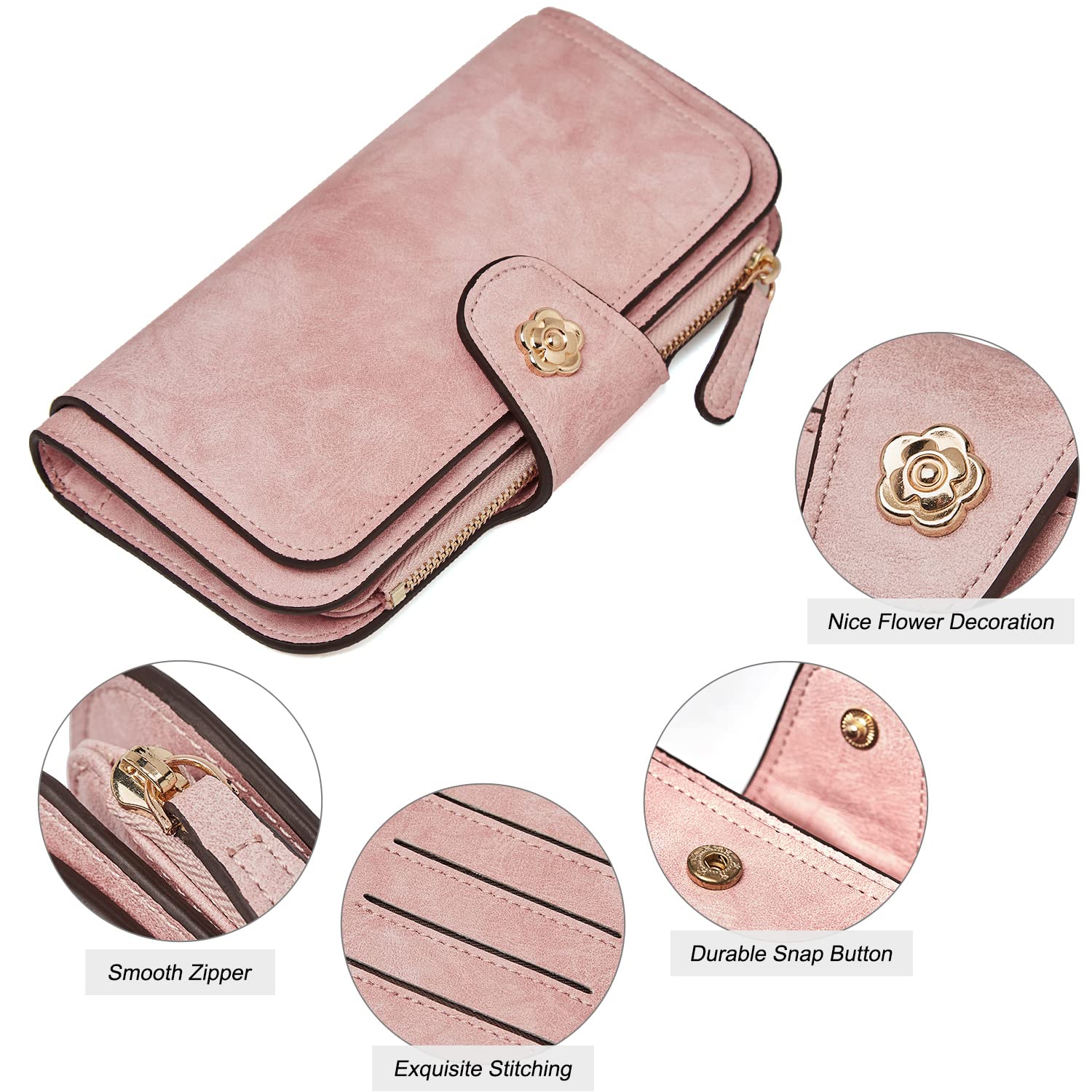 FOXLOVER RFID Wallet Women Soft Vegan Leather Trifold Multi Credit Card Holder Organizer Ladies Clutch