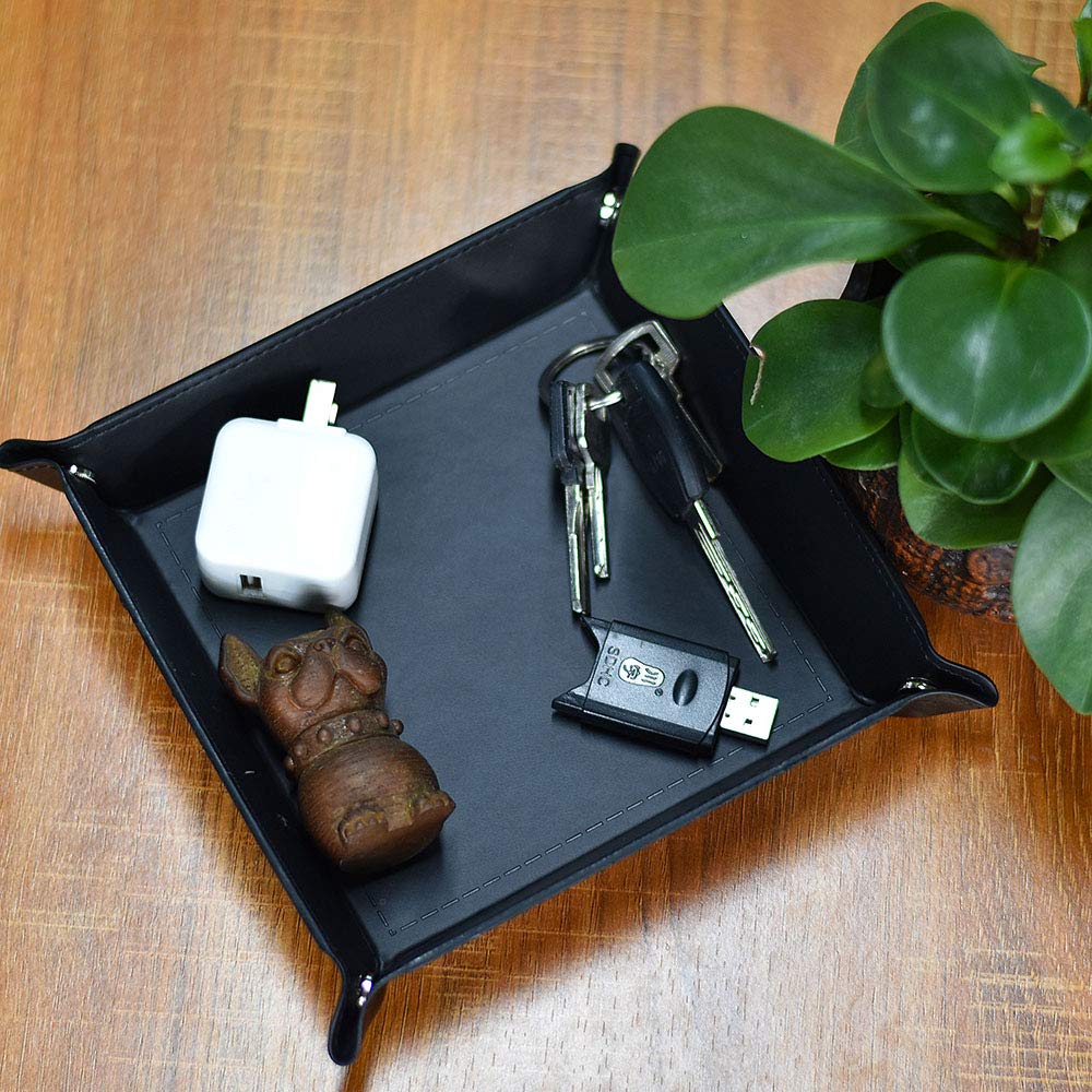 DND Dice Tray - Dice Rolling Tray Leather Collapsible Tray for Tabletop RPG D&D (DND) Pathfinder Role Playing Game (Black)