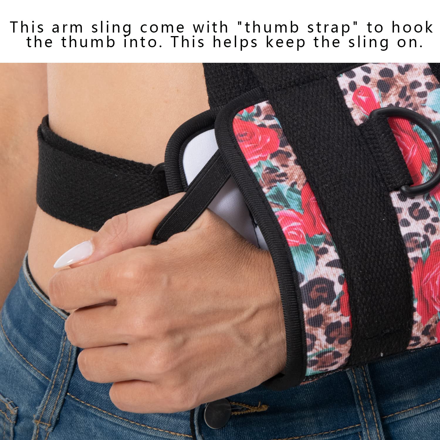 Fotgok Foam Arm Shoulder Sling with Waist Strap Arm Brace Support Elbow Brace for Shoulder Injury for Women, Red Rose Leopard